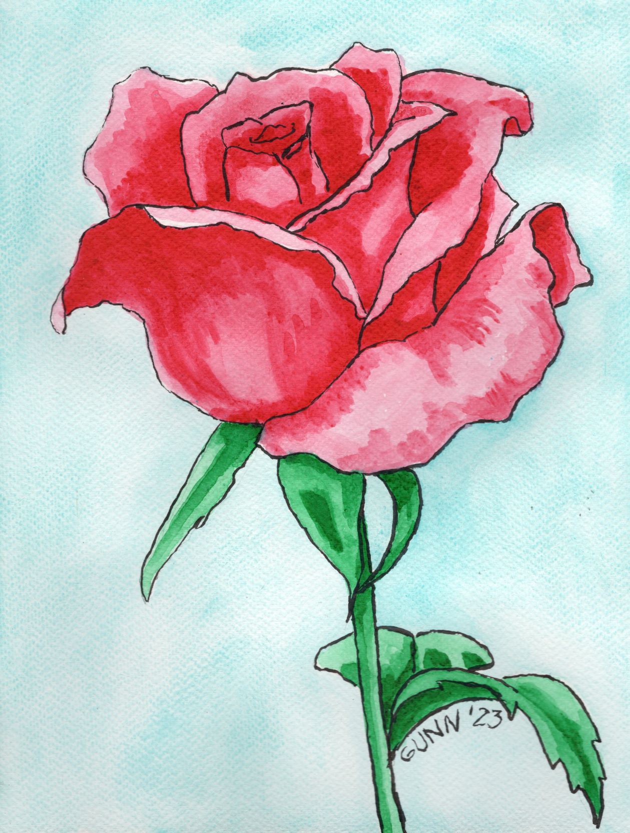 Watercolor painting Red Rose 2 - KM Gunn Art
